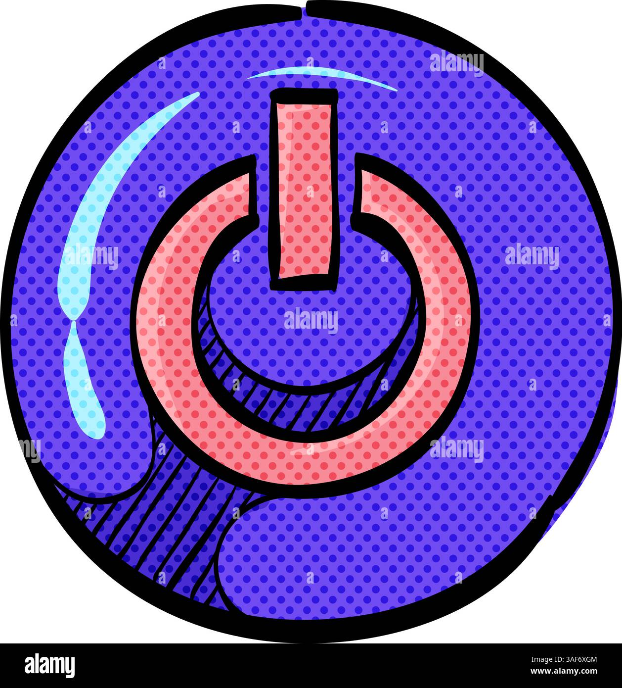 Power button halftone icon hand drawn color vector illustration Stock ...