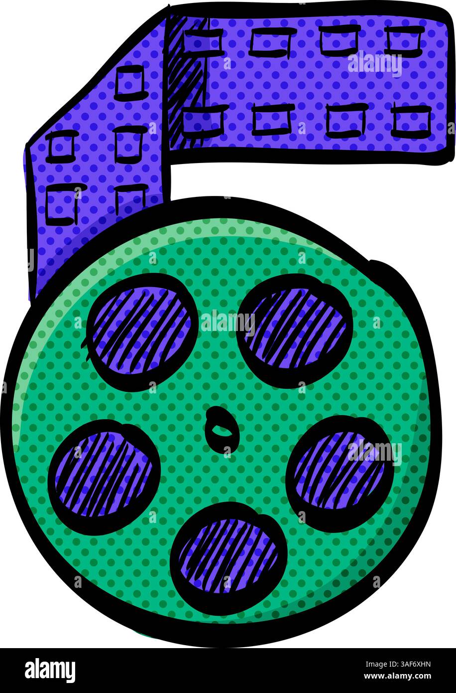 Cinema film halftone icon hand drawn color vector illustration Stock ...