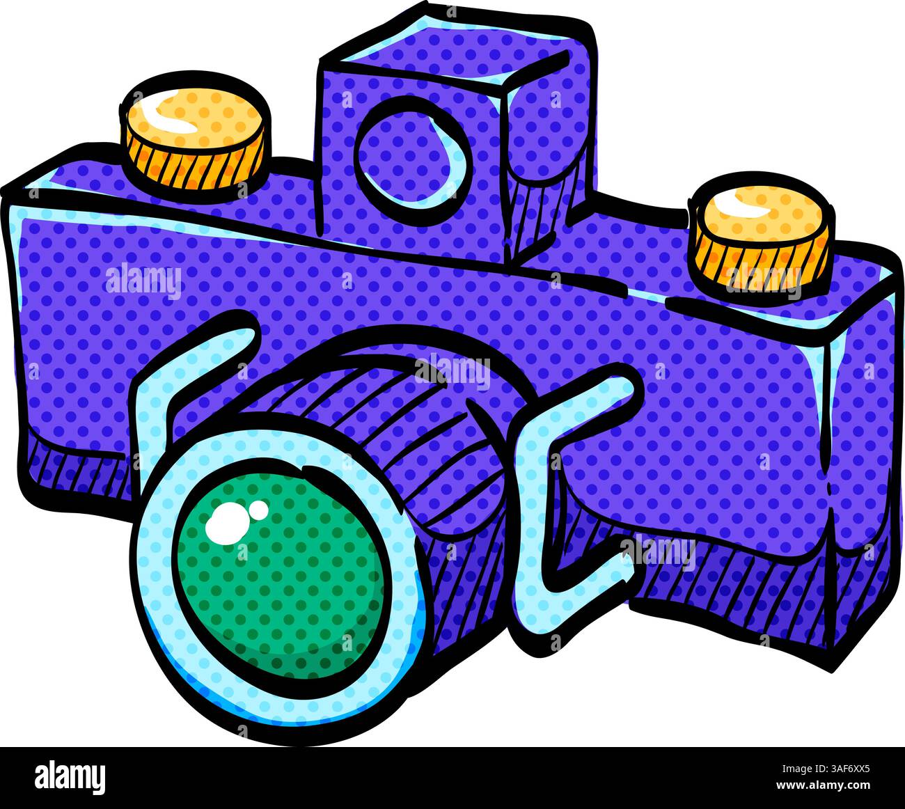 Panorama camera halftone icon hand drawn color vector illustration ...
