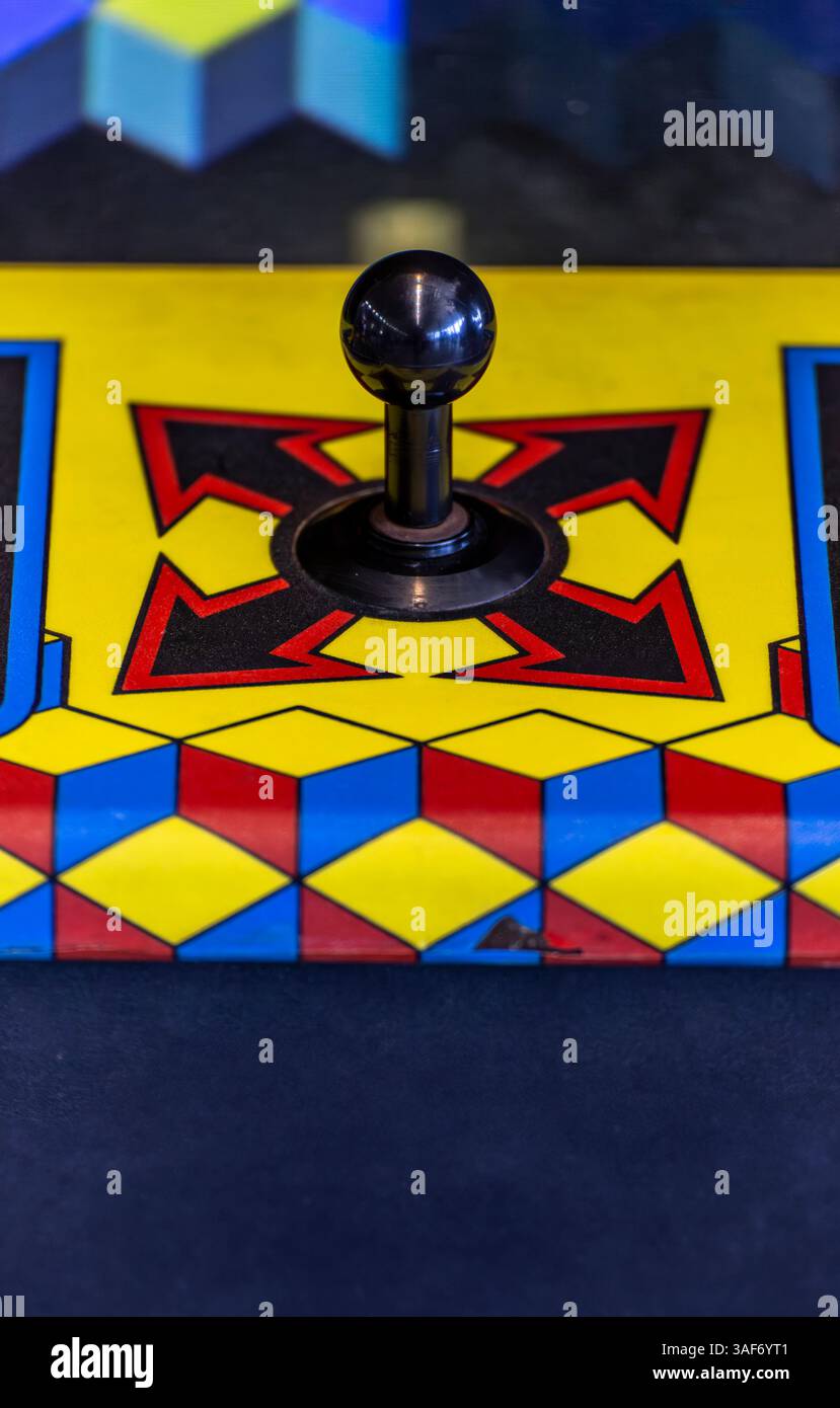 Vintage Arcade Joystick Front View with Bright Colors Stock Photo - Alamy