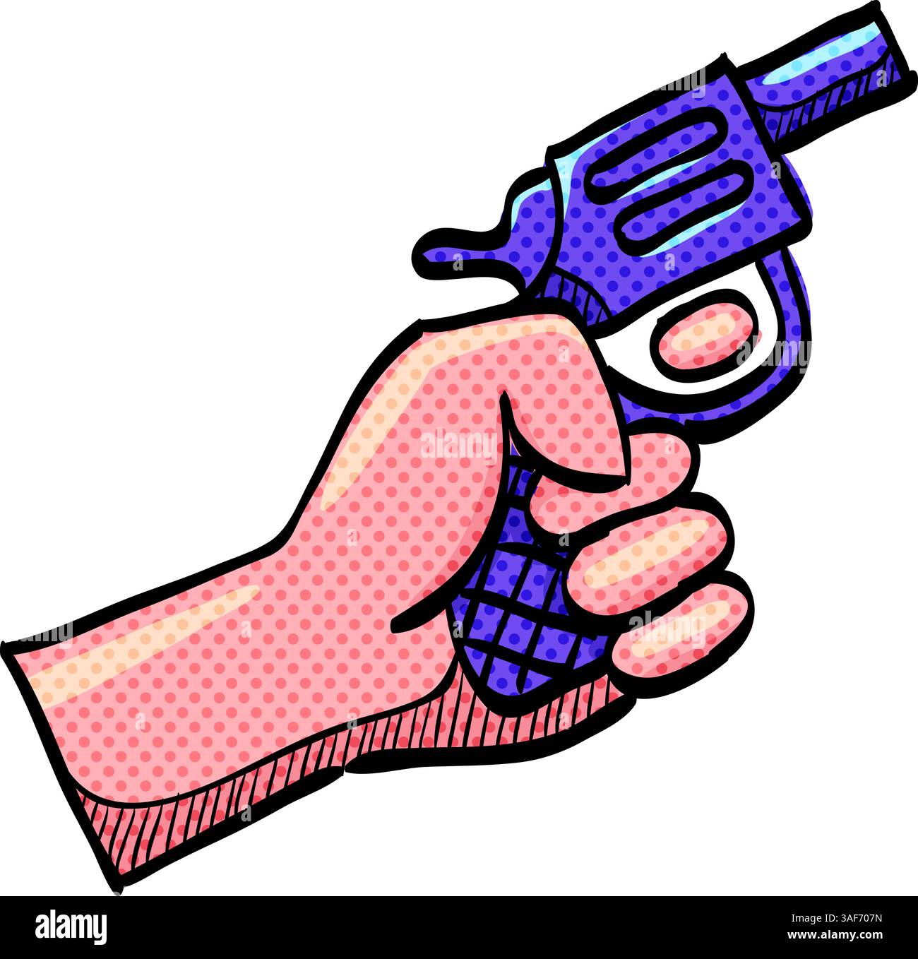 Starting gun halftone icon hand drawn color vector illustration Stock ...