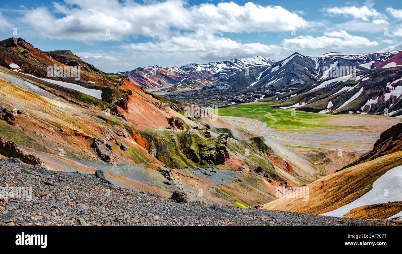 Panoramic over Landmannalaugar rainbow mountains, Iceland. Beautiful ...