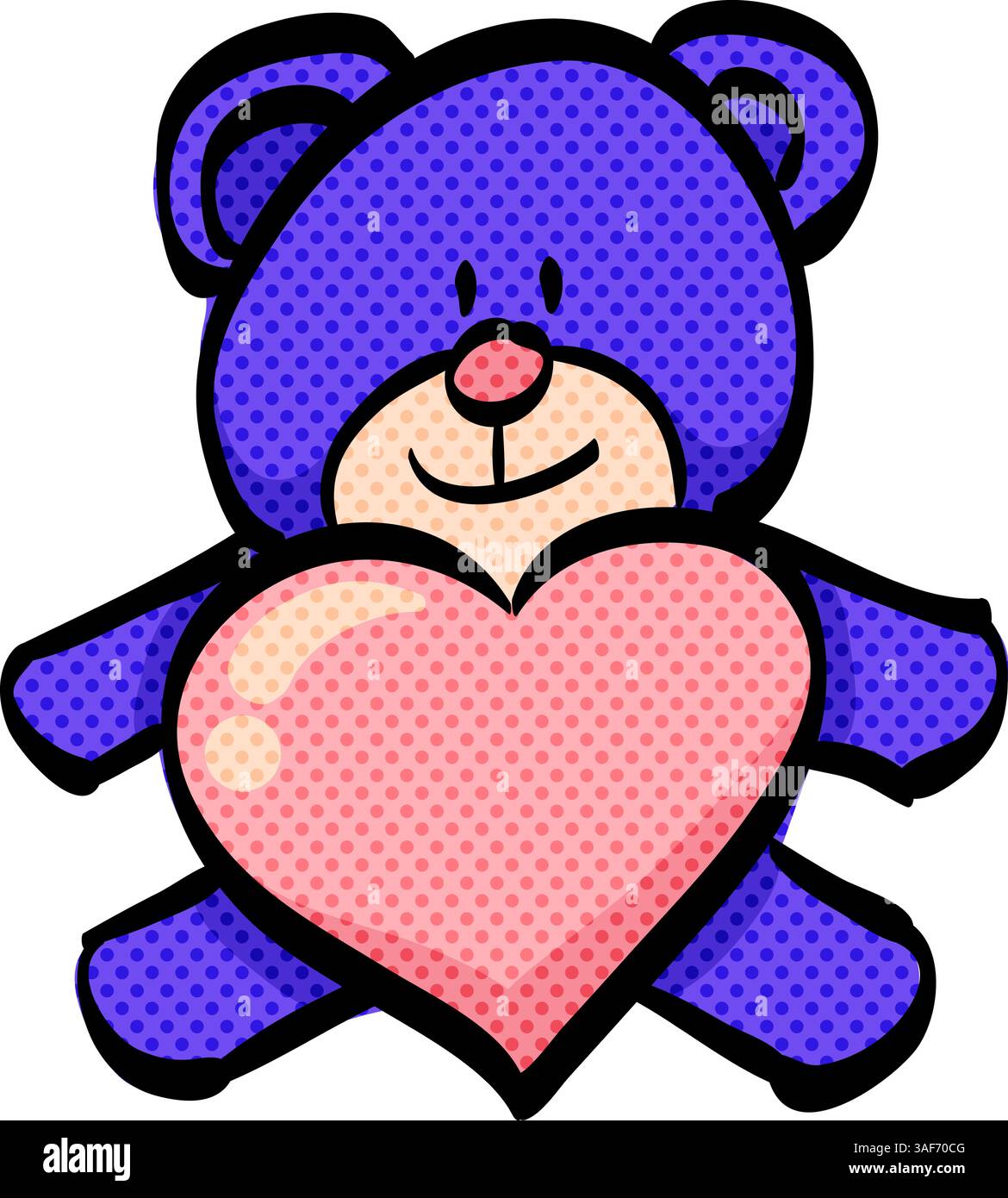 Teddy holding heart shape halftone icon hand drawn color vector ...