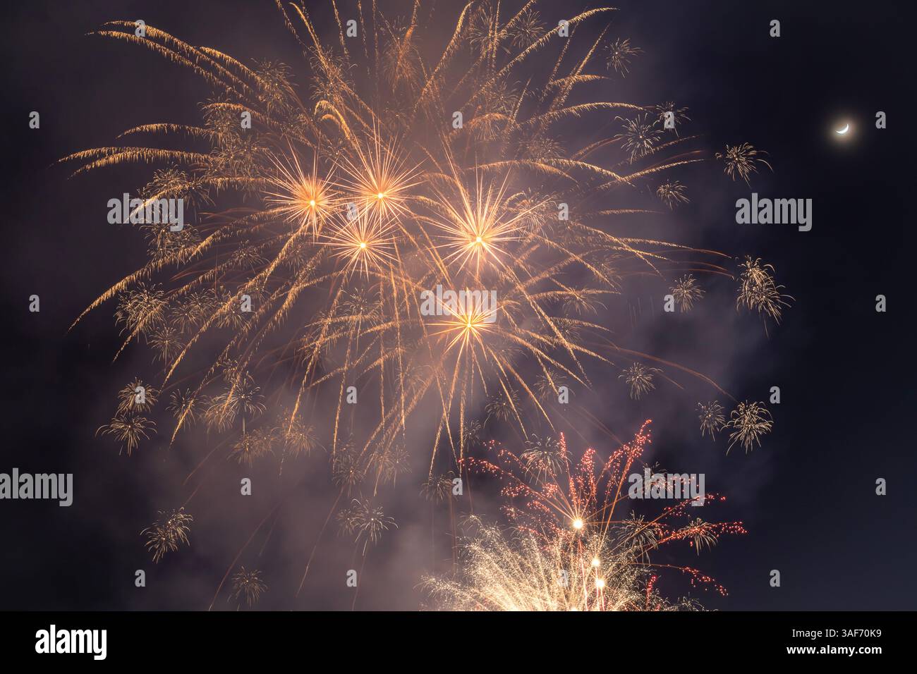 Colorful firework light festival alond the coast and city in Haeundae ...