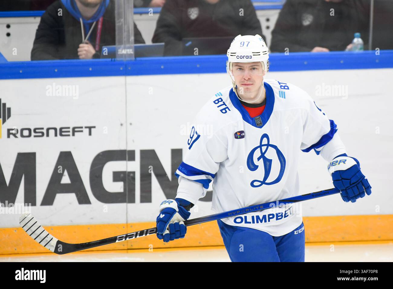 Moscow, Russia. 15th Mar, 2025. Nikita Gusev (97) Dynamo Moscow Hockey Club seen in action ...
