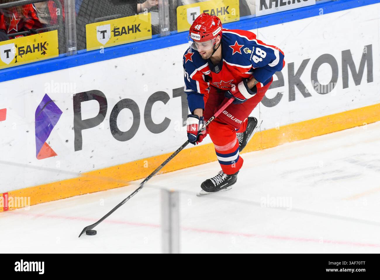 Christian Jaros (48) of CSKA Moscow Hockey Club seen in action during ...