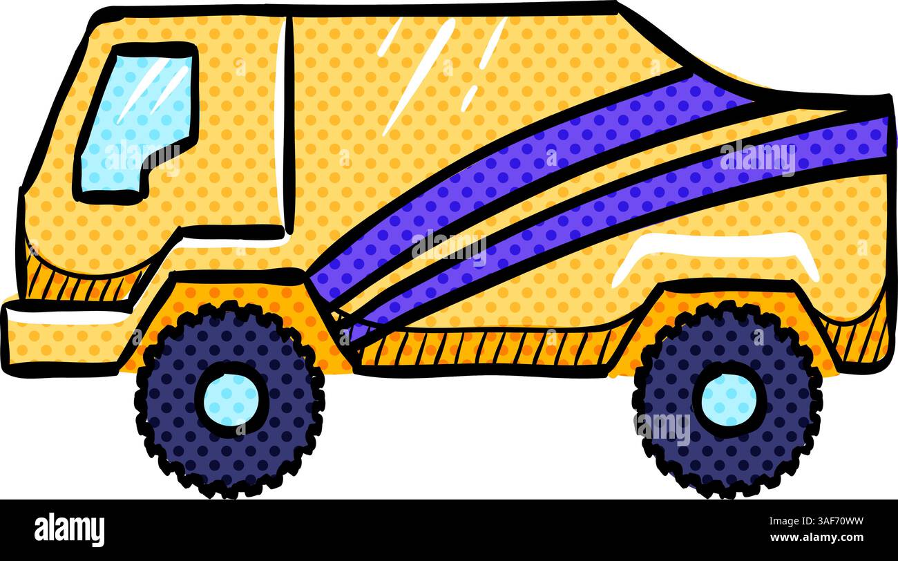 Rally truck halftone icon hand drawn color vector illustration Stock ...
