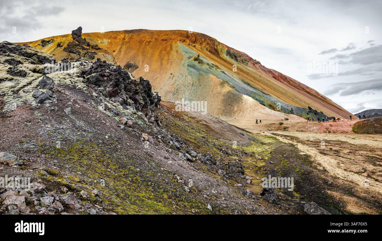 Landmannalaugar, Iceland. Panoramic over most colorful Brennisteinsalda ...