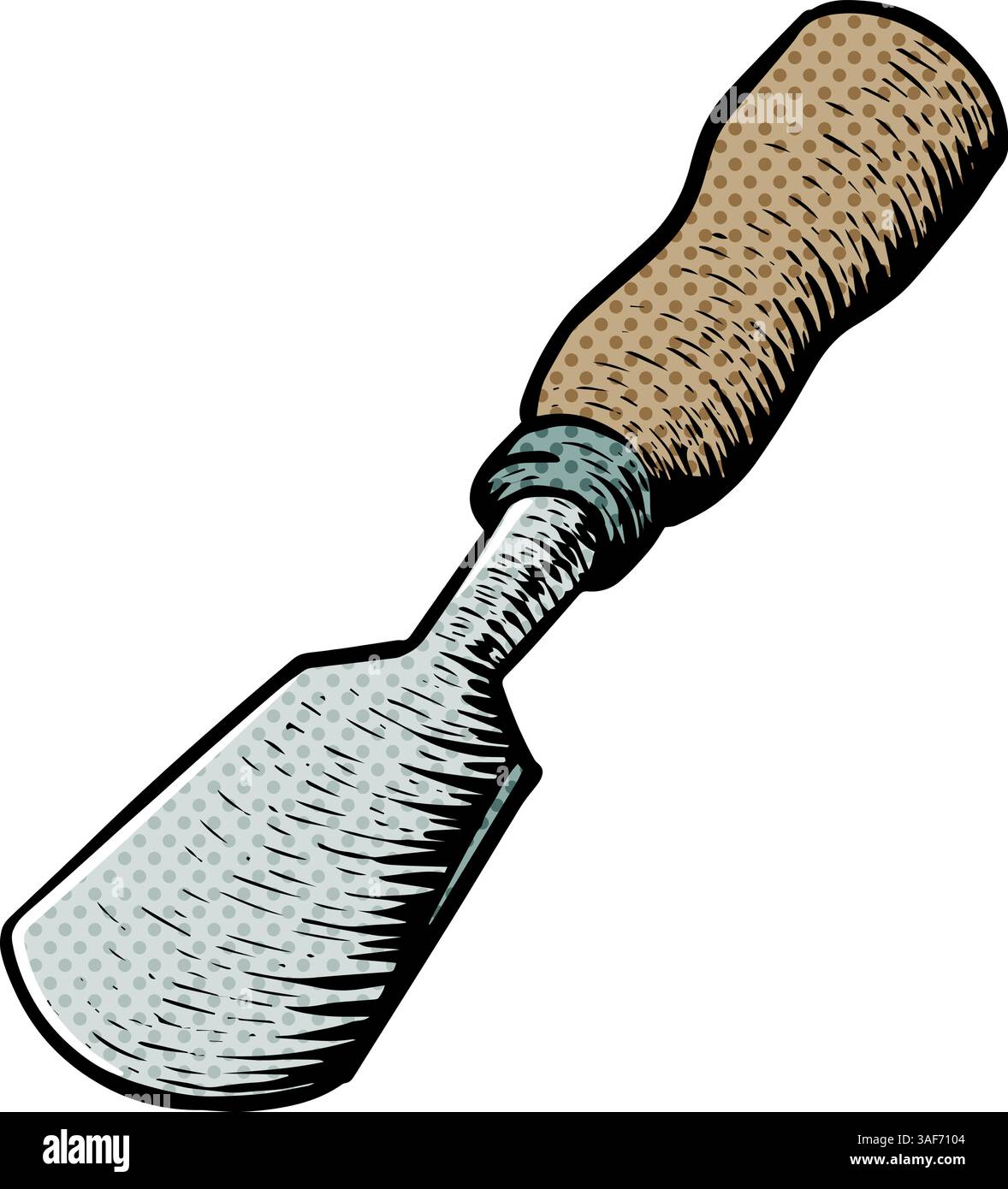 Half round chisel in woodcut drawing halftone color vector illustration ...