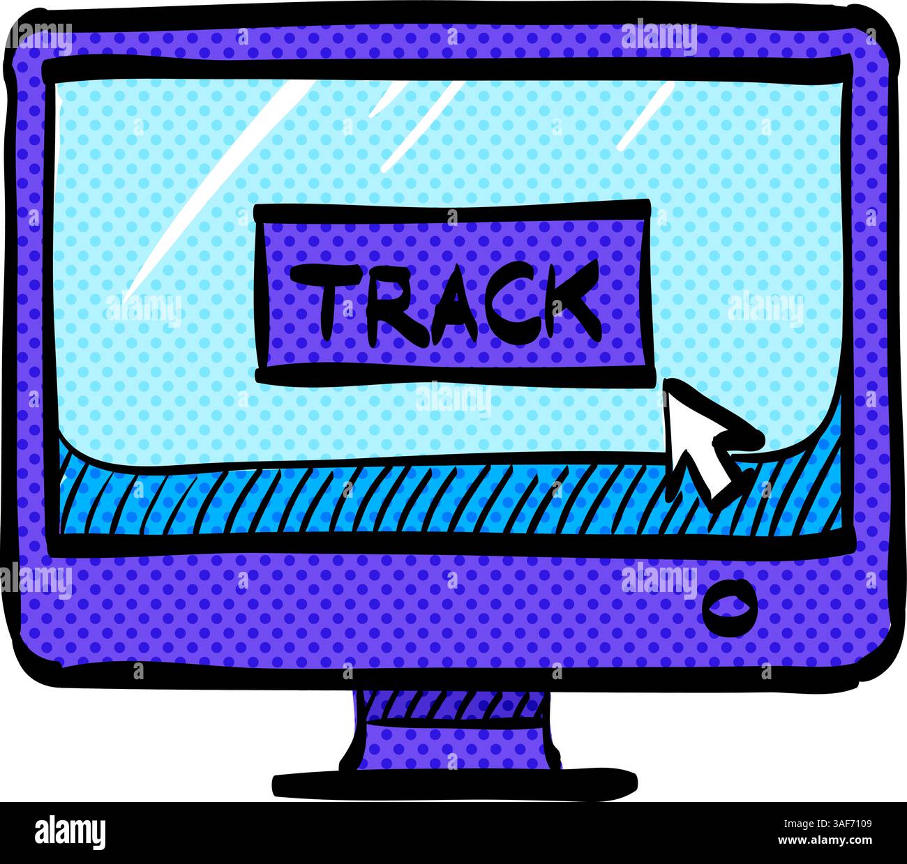 Tracking monitor halftone icon hand drawn color vector illustration ...