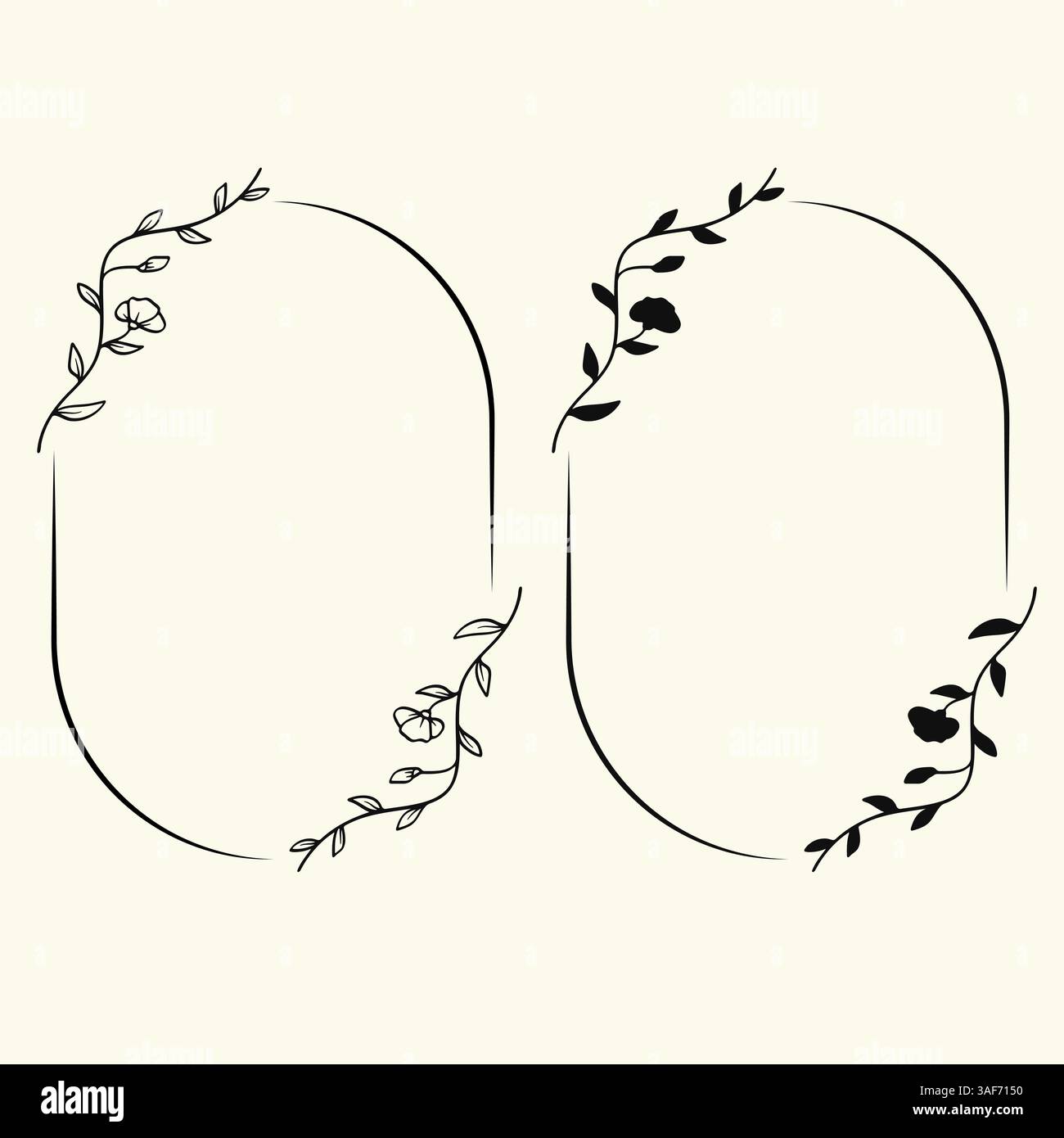 Botanical hand drawn line art border frame collection.Wedding frame ...