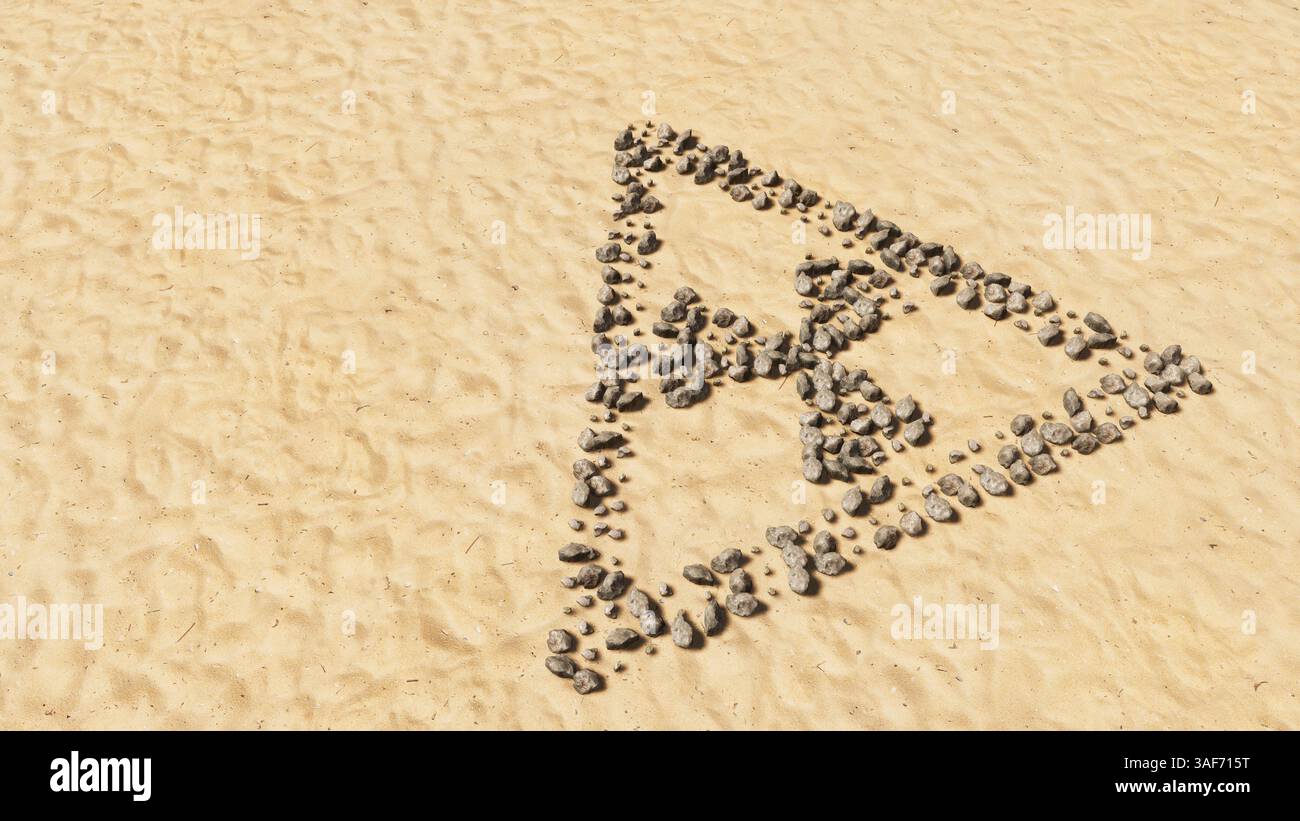Concept conceptual stones on beach sand handmade symbol shape, golden ...