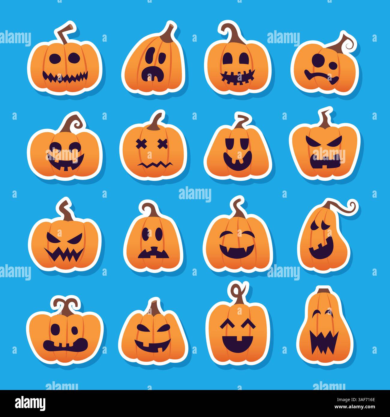 Halloween pumpkin faces with a variety of spooky and funny expressions ...