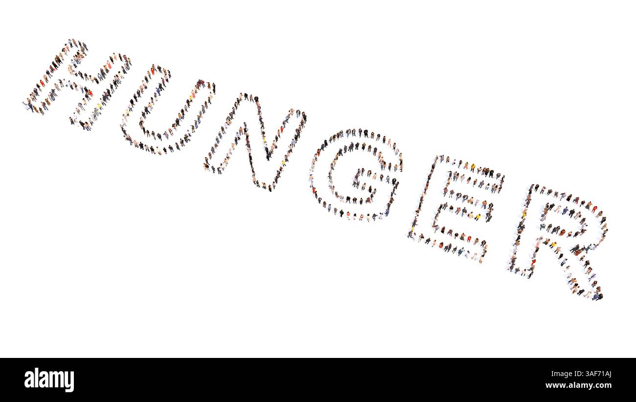 Concept conceptual large community of people forming the word HUNGER ...