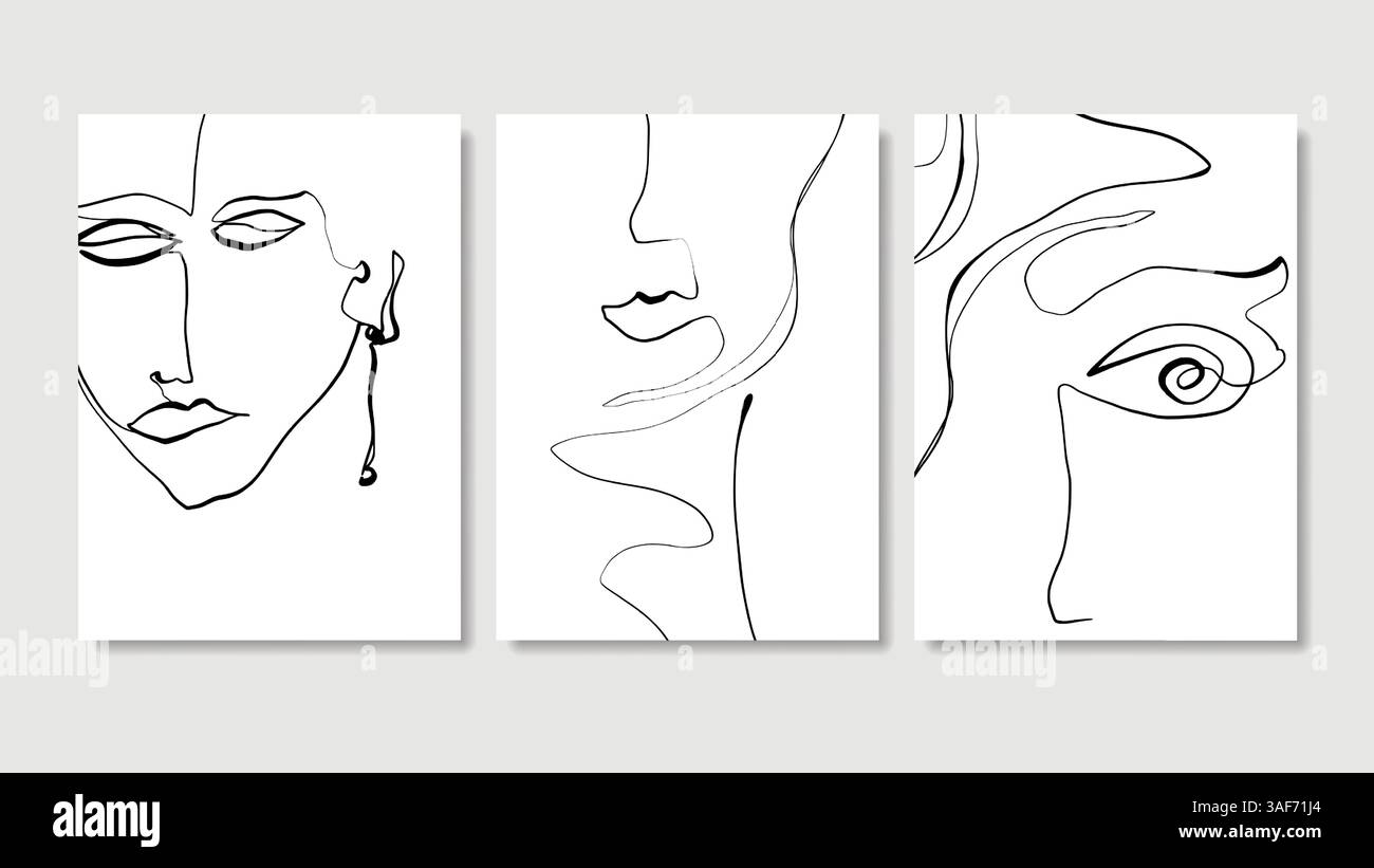 Black and White Feminine Silhouette Line Art Drawing Poster or Print ...