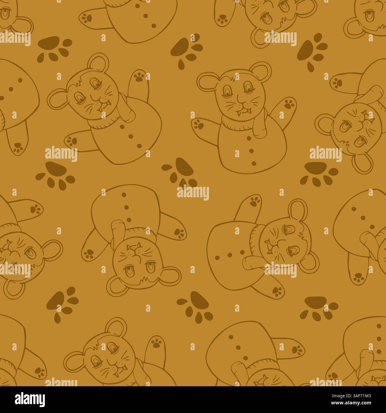 A seamless pattern featuring adorable chibi bear characters wearing ...