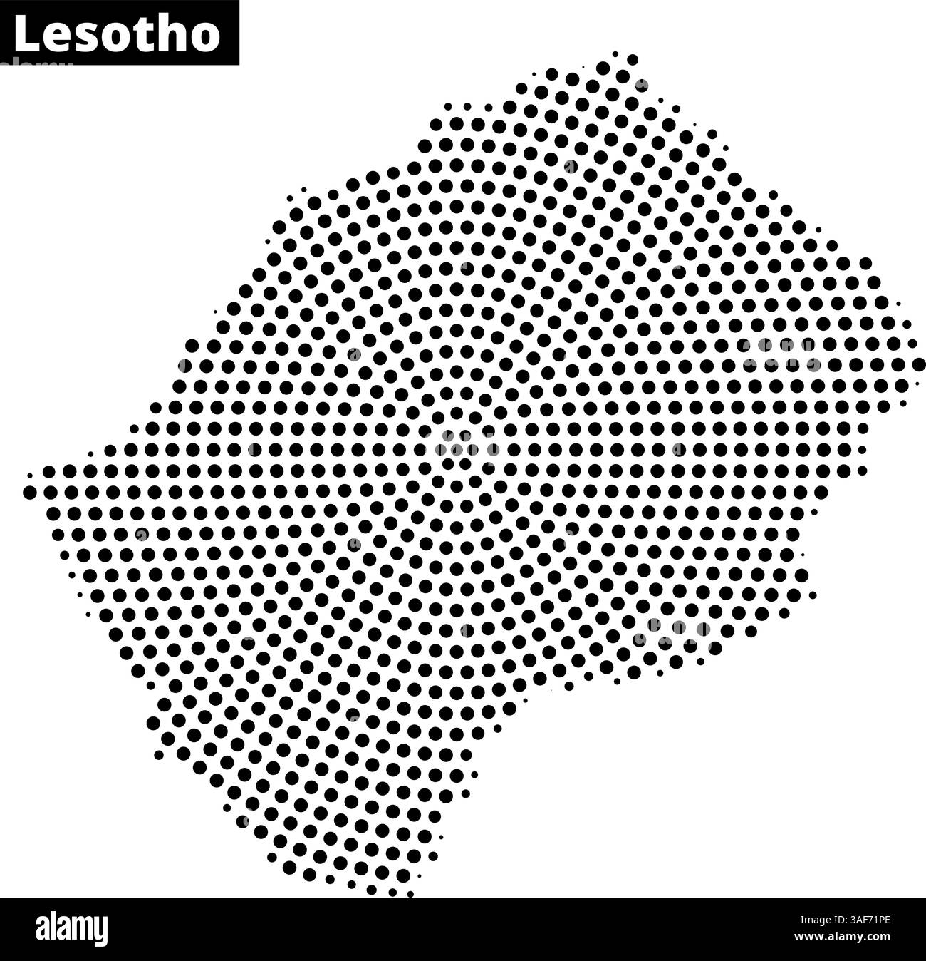 Dotted outline of Lesotho shows geographical features overlaid on a ...