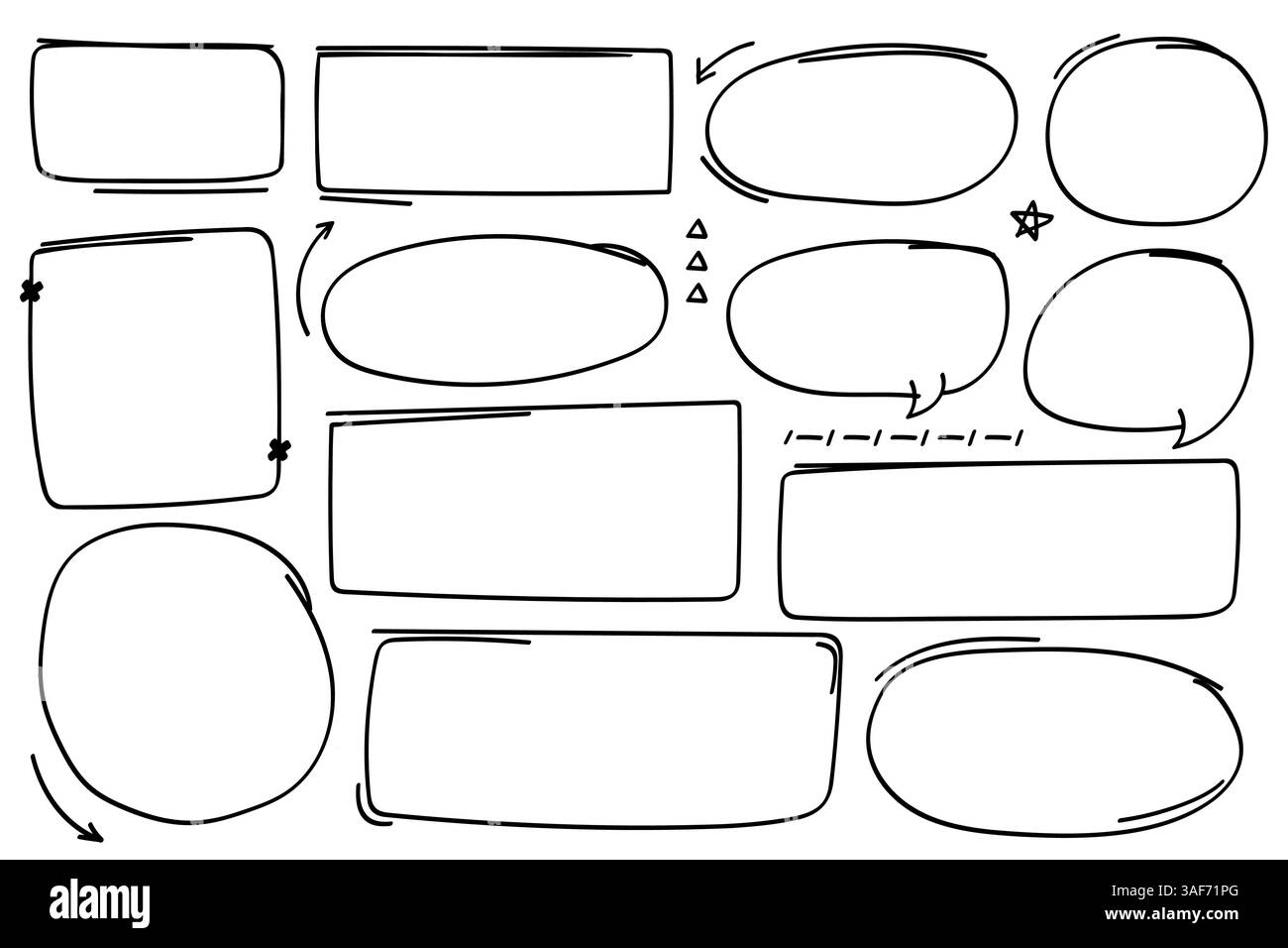 Hand drawing doodle style collection of bubble chat,arrows, circles and ...