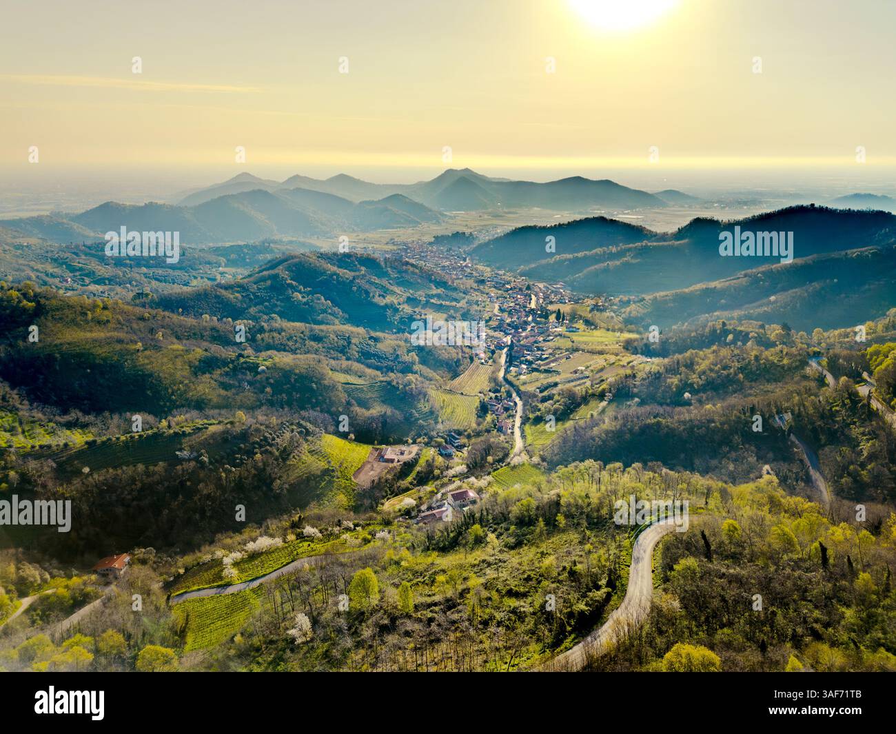 Aerial over vineyards road mountains hi-res stock photography and ...