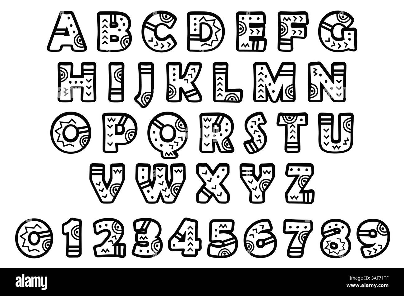 African, Aztec or Maya tribal font. Decorative alphabet with exotic ...