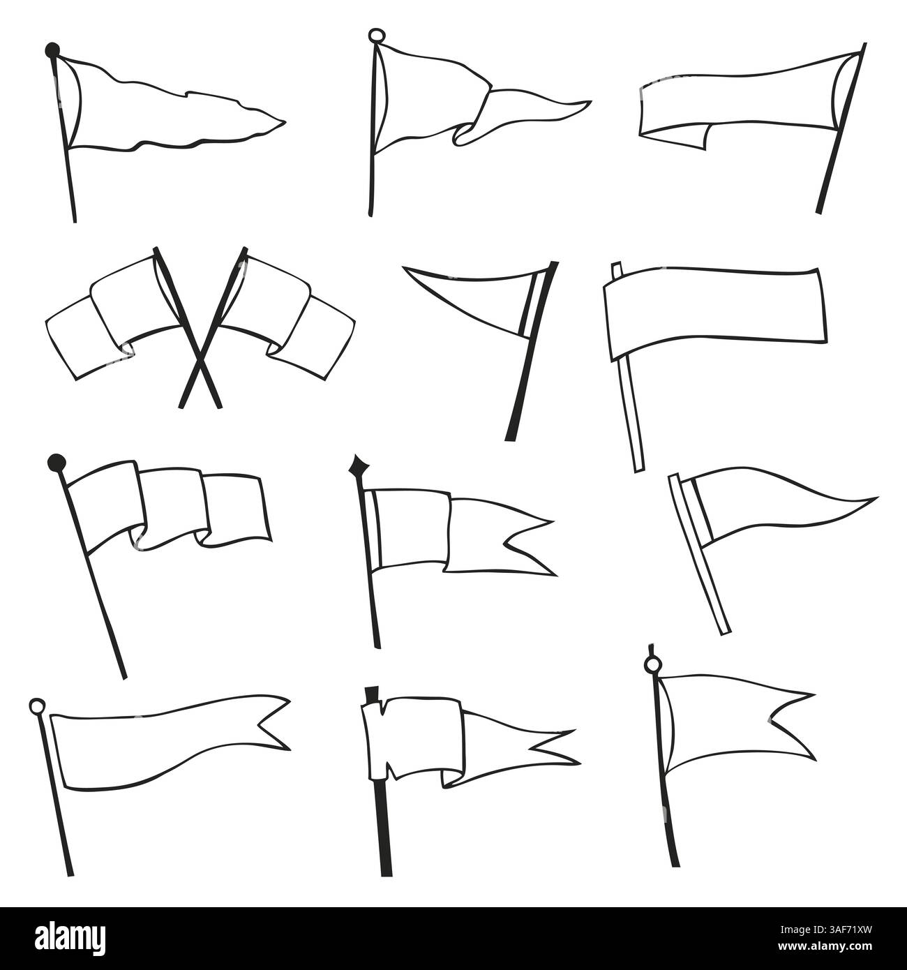 Hand drawn flags. Monochrome labels or wanderlust style pennants Stock ...