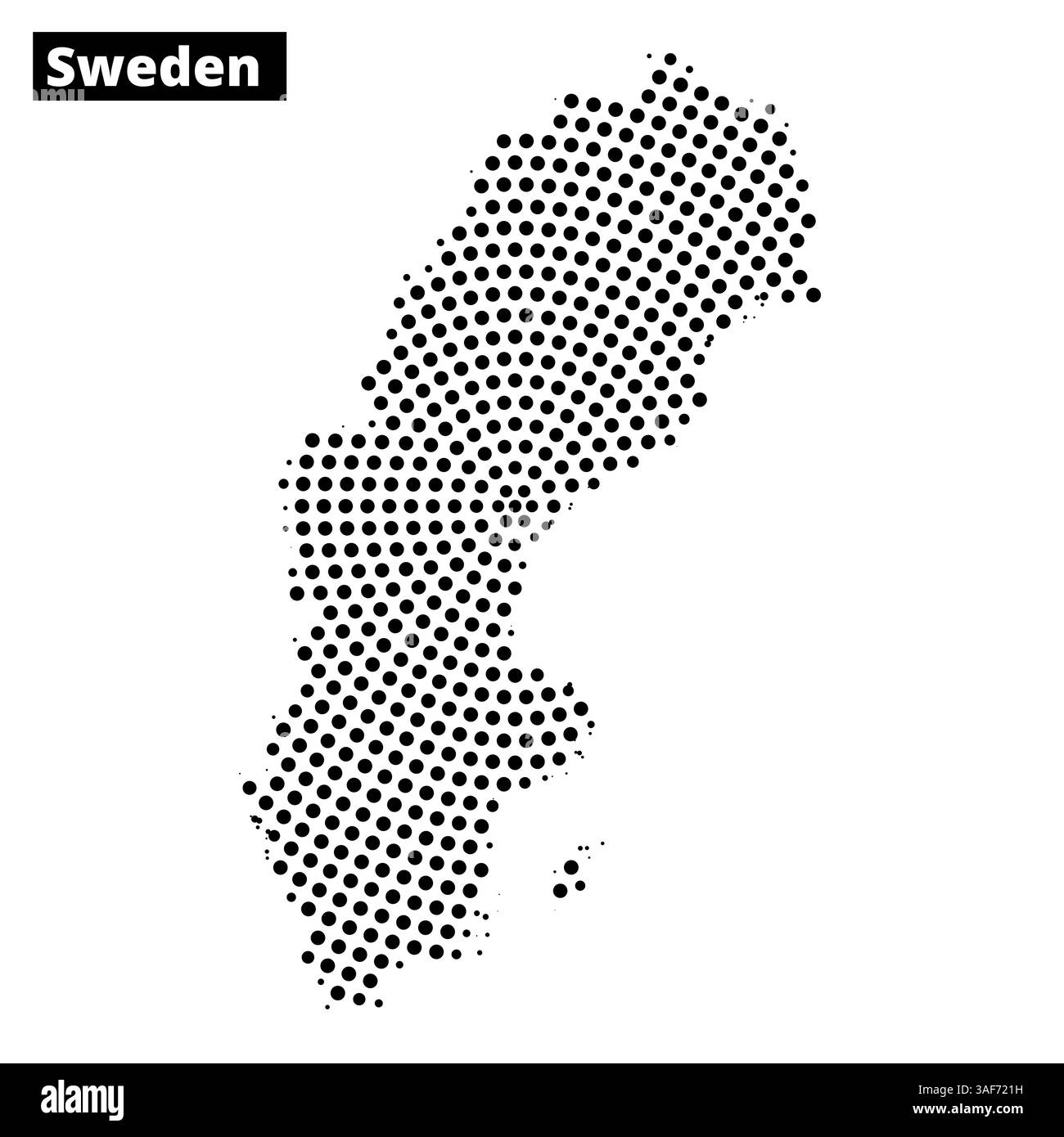 A map of Sweden is displayed using a dotted design, emphasizing its ...