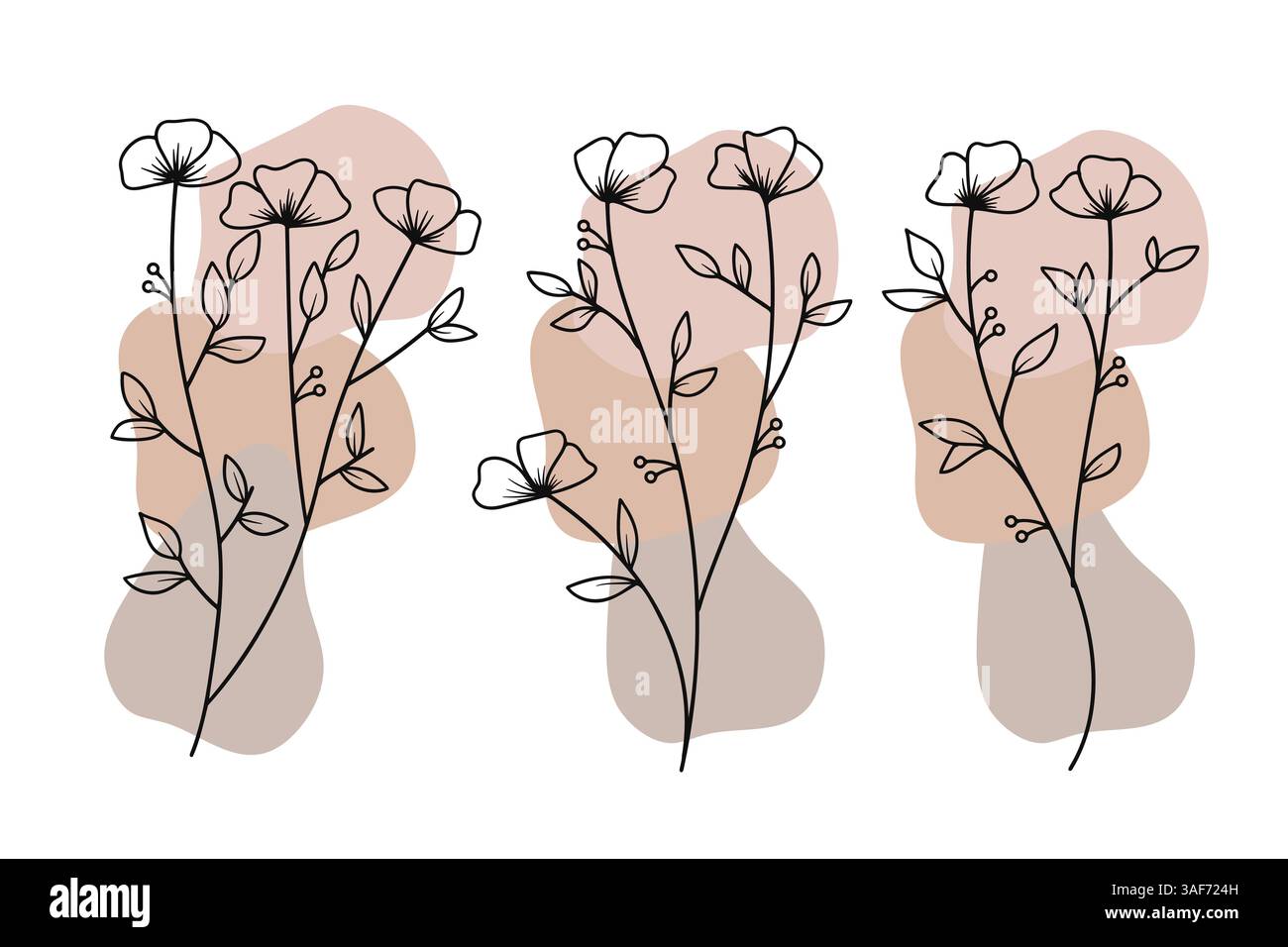 Botanical Wall Art Vector Earth Tone Leaves Line Art Drawing collection ...