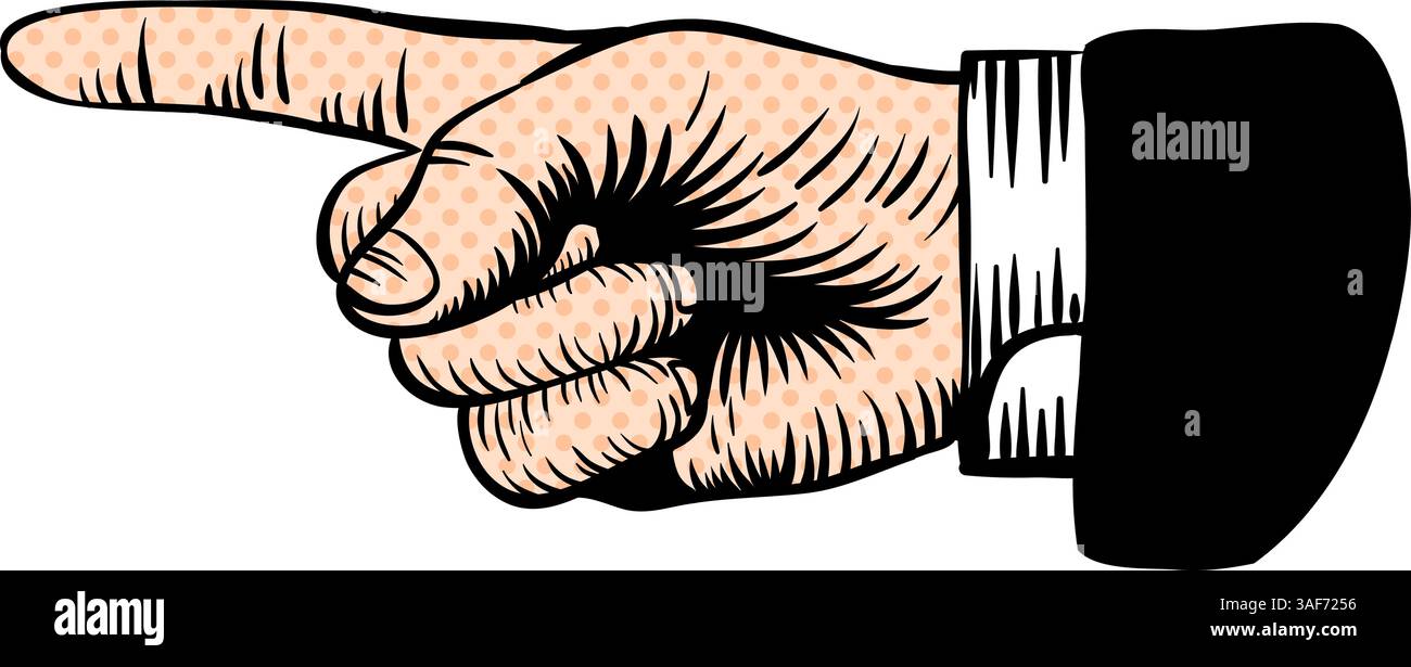 Pointing index finger in retro sketch halftone color vector illustration Stock Vector Image ...