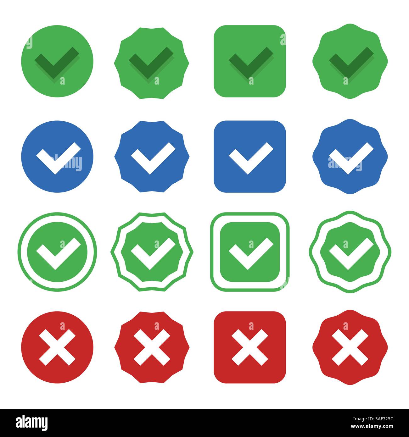 Checkmark icons blue,green,black and red right and wrong choices on ...