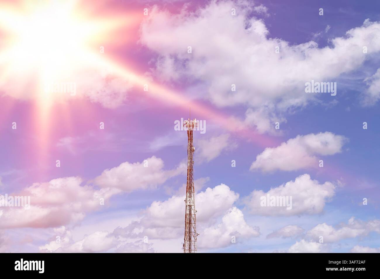 metallic tower structure with antennas and transmission, reception and ...