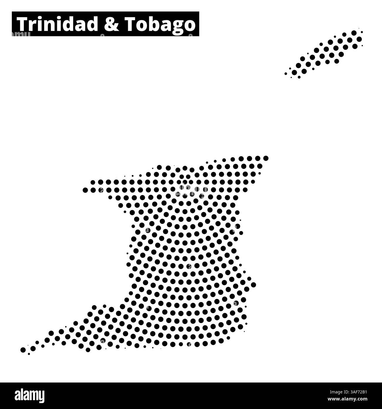 This map outline of Trinidad and Tobago displays a dotted pattern ...