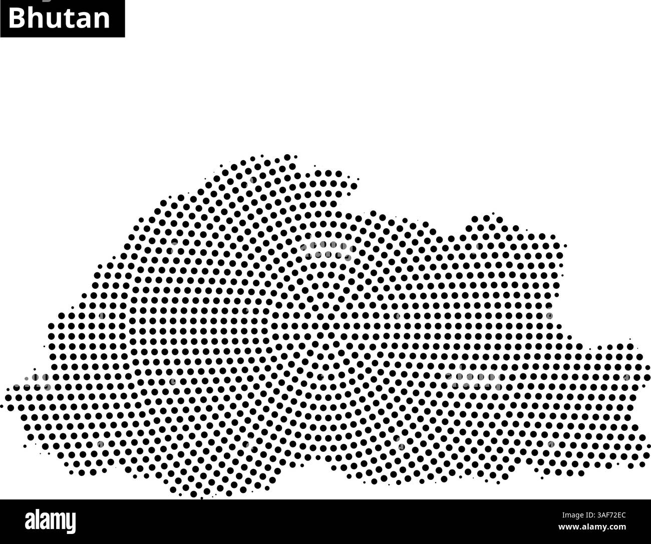 The distinctive outline of Bhutan is depicted with a unique dot pattern ...