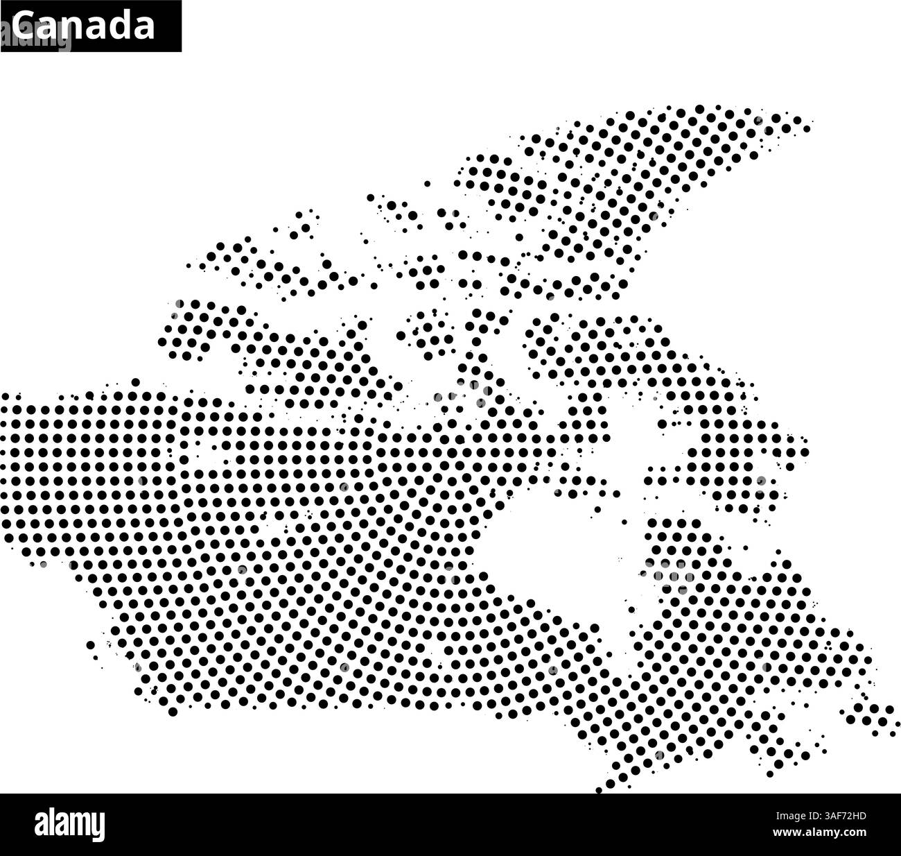 A dotted representation of Canada highlights its geographical features ...