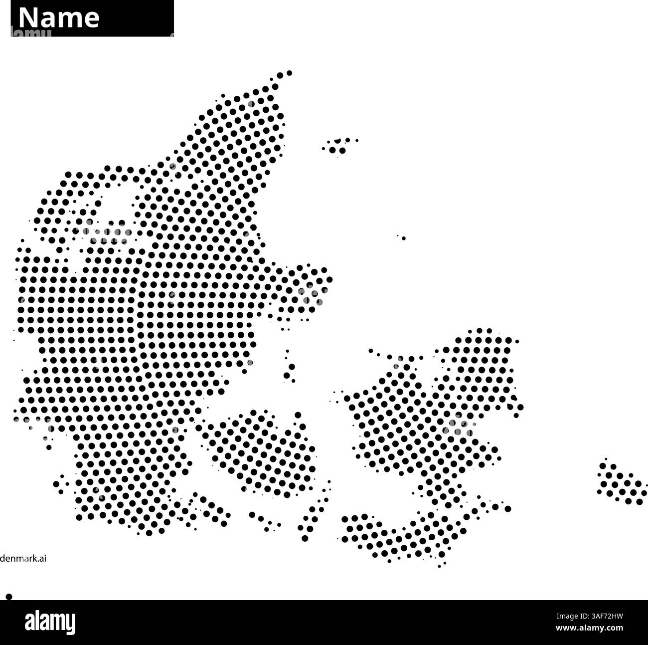 This dotted representation outlines Denmark, highlighting its unique geographical shape and ...