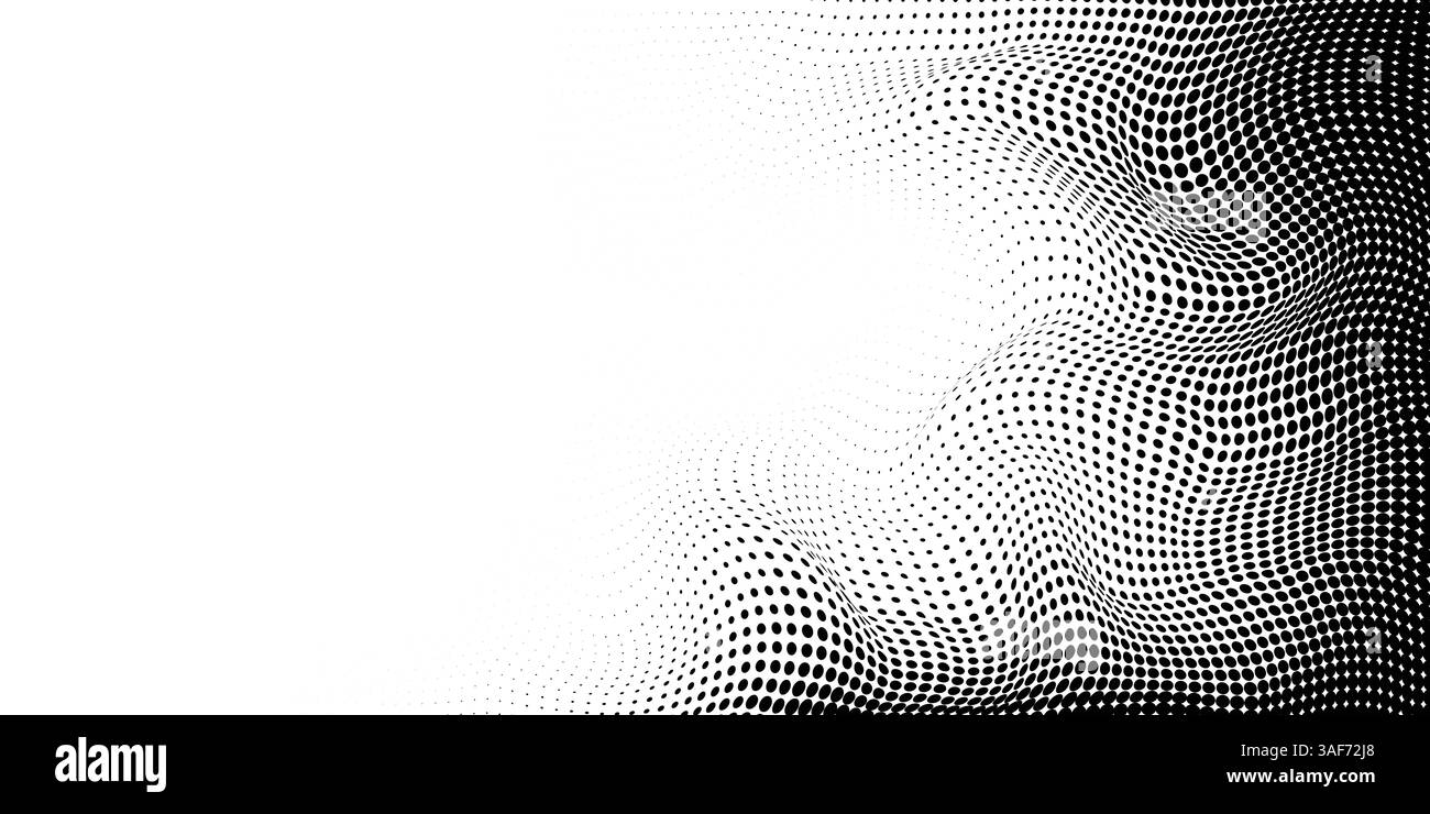 Halftone dotted black abstract background. Technology halfton mesh wave ...