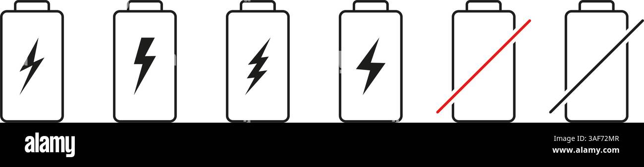 Battery Icon Outline Icon Set. Charging And Power Level Indicators Line ...