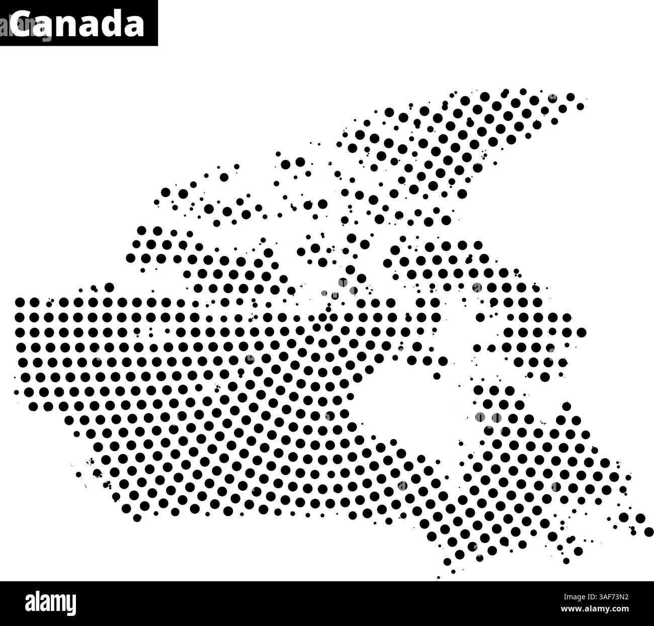 A dotted representation of Canada highlights its geographical features ...