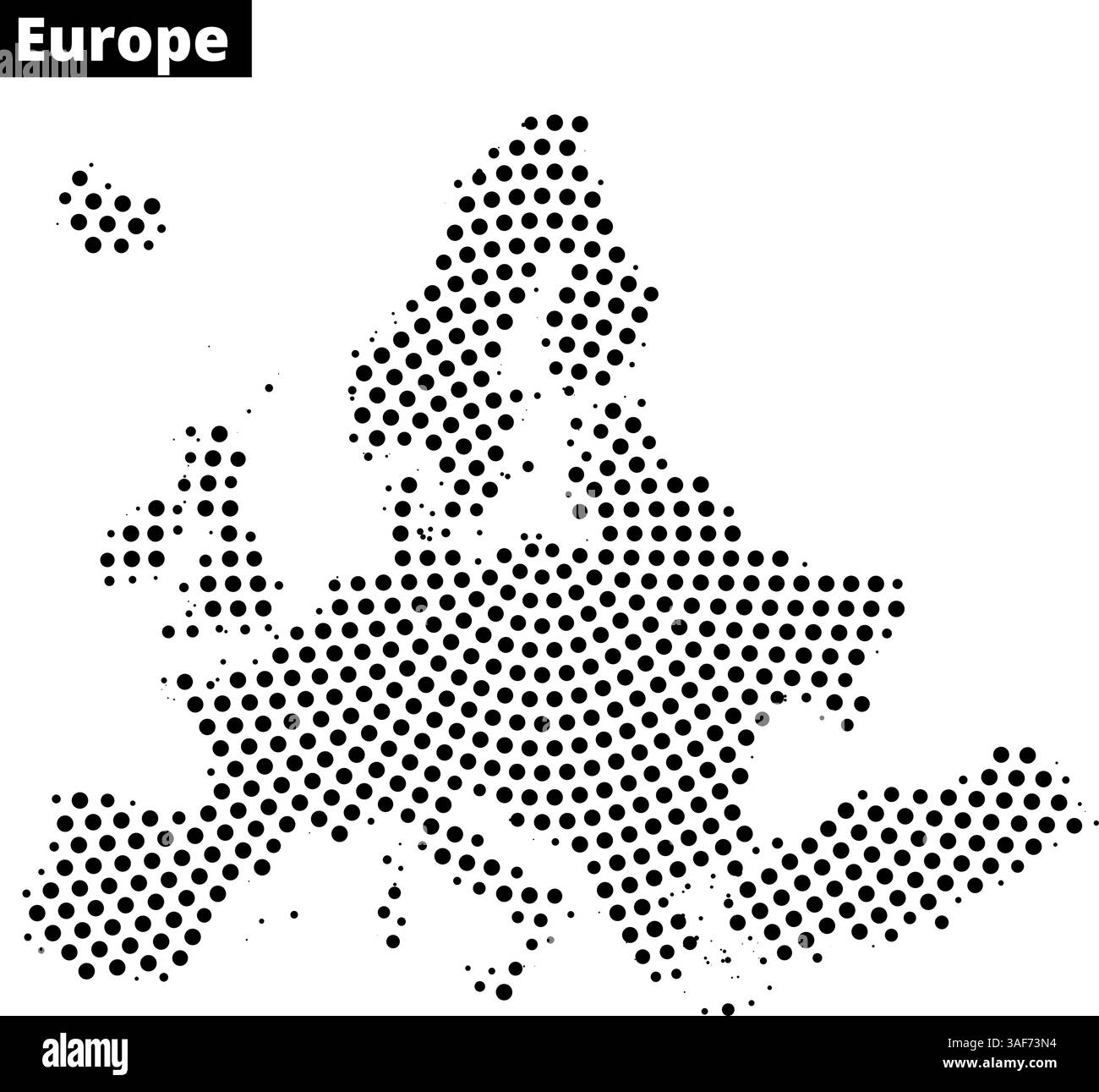 A dotted representation of Europe, showcasing countries and borders in ...