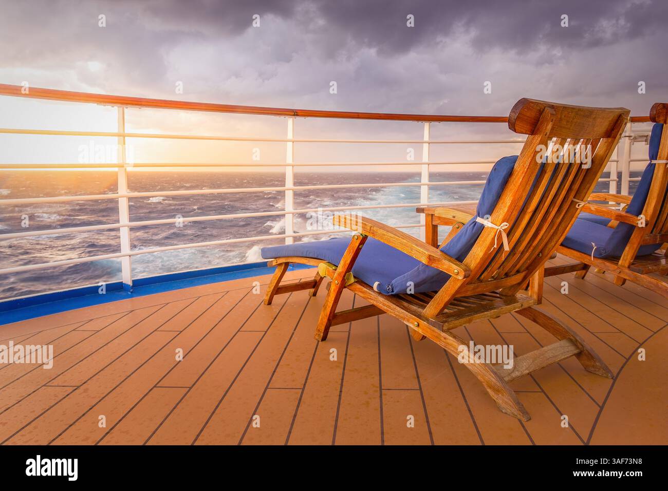 Luxury Cruise Ship Deck with Lounge Seating and Ocean Backdrop Stock ...