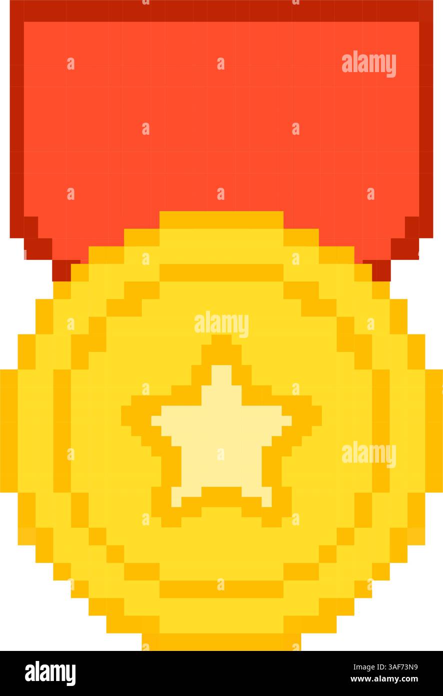 Gold Medal With Star Pixelated Icon. Pixel Art Symbol Of Award Ribbon And Medal Pixel Emblem ...