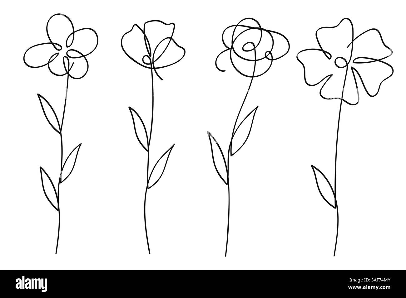 Single line art flowers botanical collection.Hand-drawing vector ...