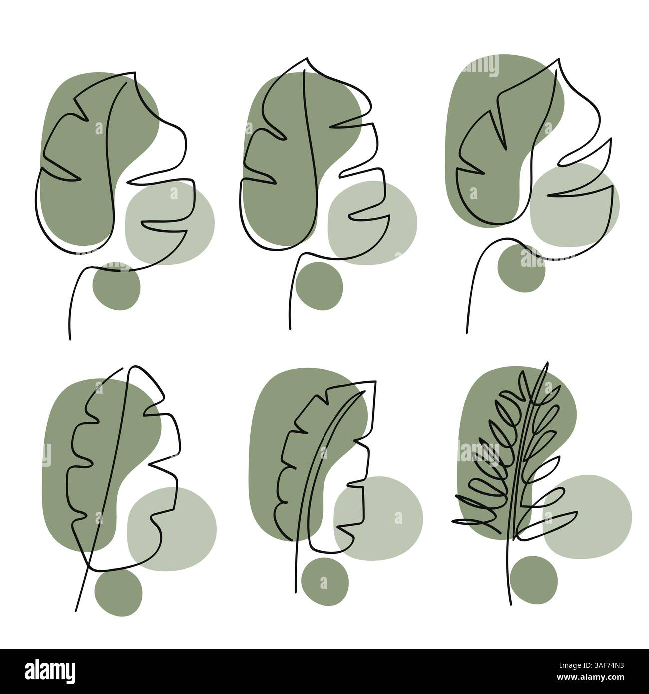 Leaves one continuous line art bohemian design collection with monstera ...