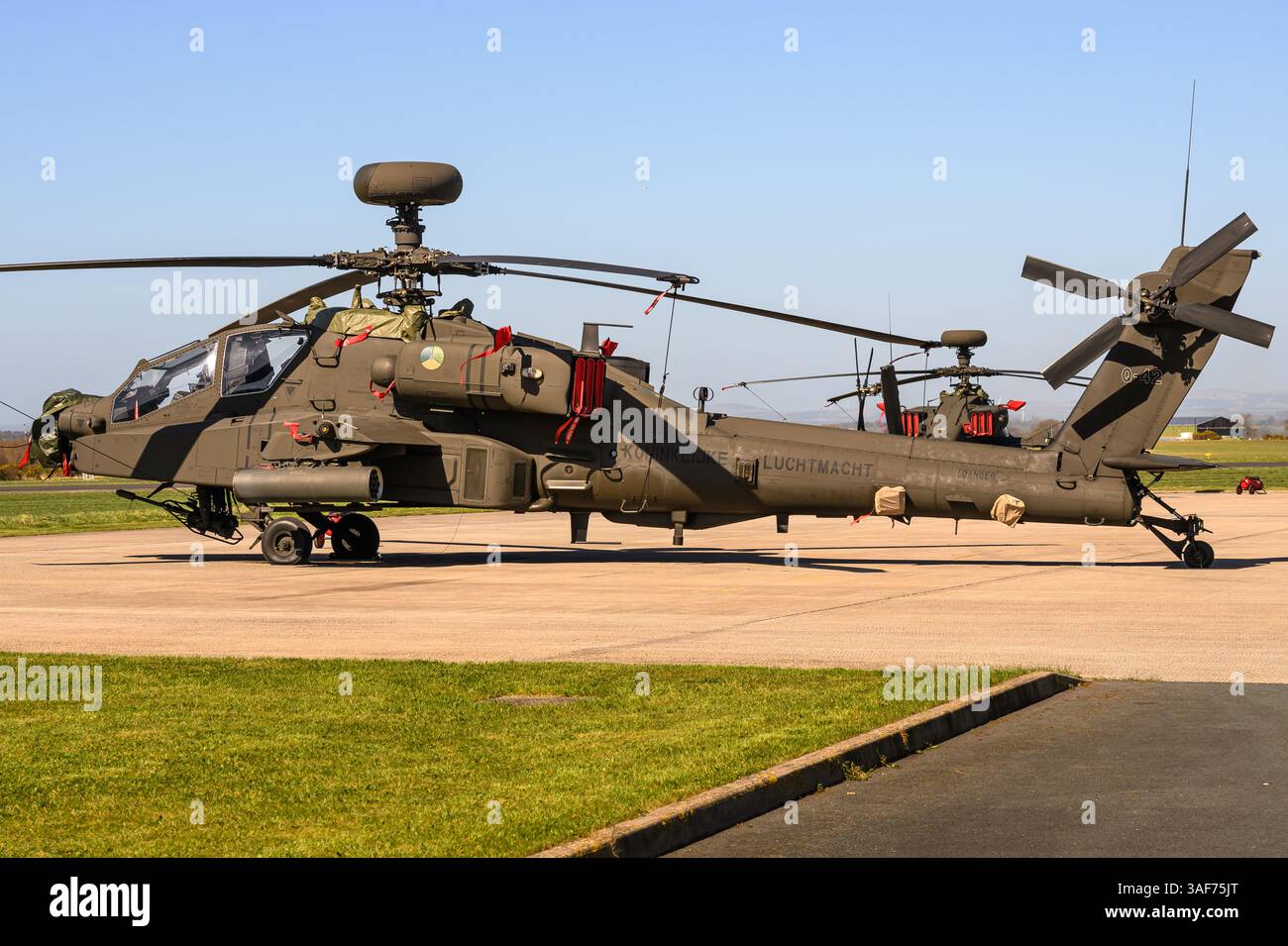 Royal Netherlands Air Force AH-64E Apache Guardian (Q-42) parked at Carlisle Airport April 2025 ...