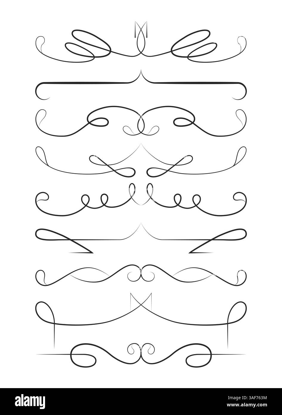 Collection of elegant black swirl line dividers with flowing ...