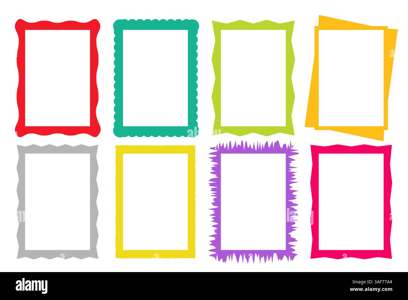 Set of rectangle frames with wavy edges. Zigzag wavy edges, rectangles ...