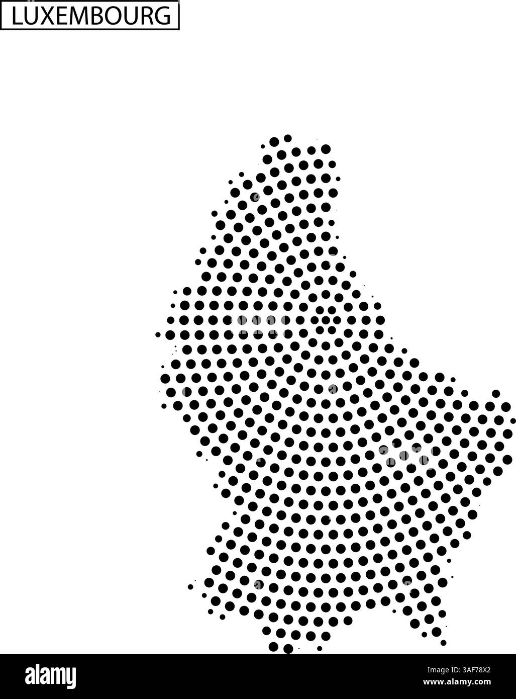 This map displays Luxembourg's outline in a unique dotted design ...