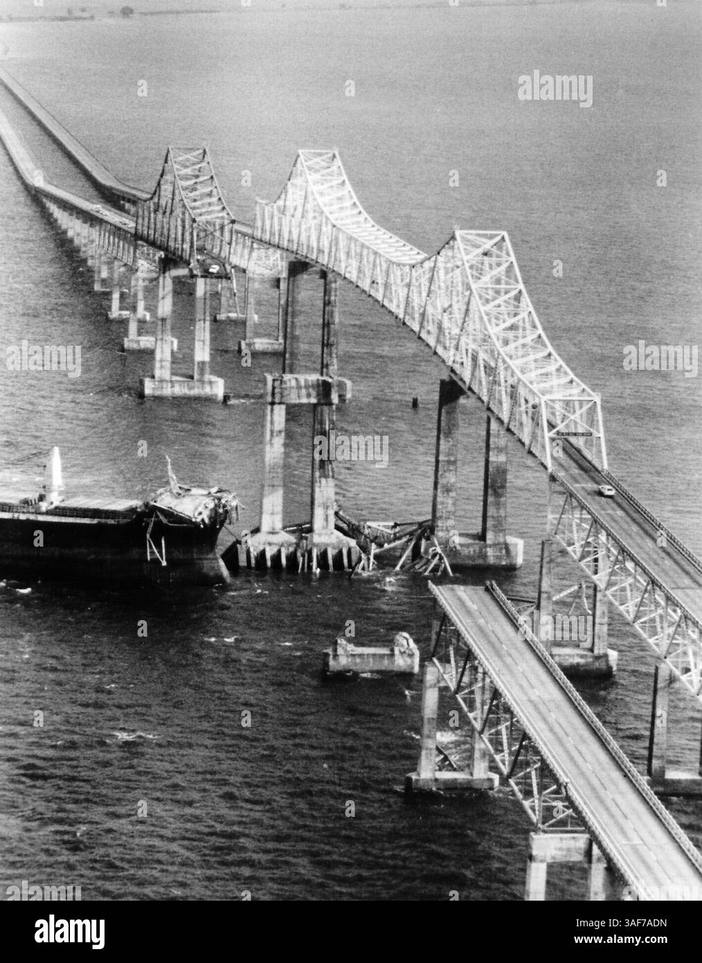An aerial view of the Sunshine Skyway Bridge after the southbound span ...