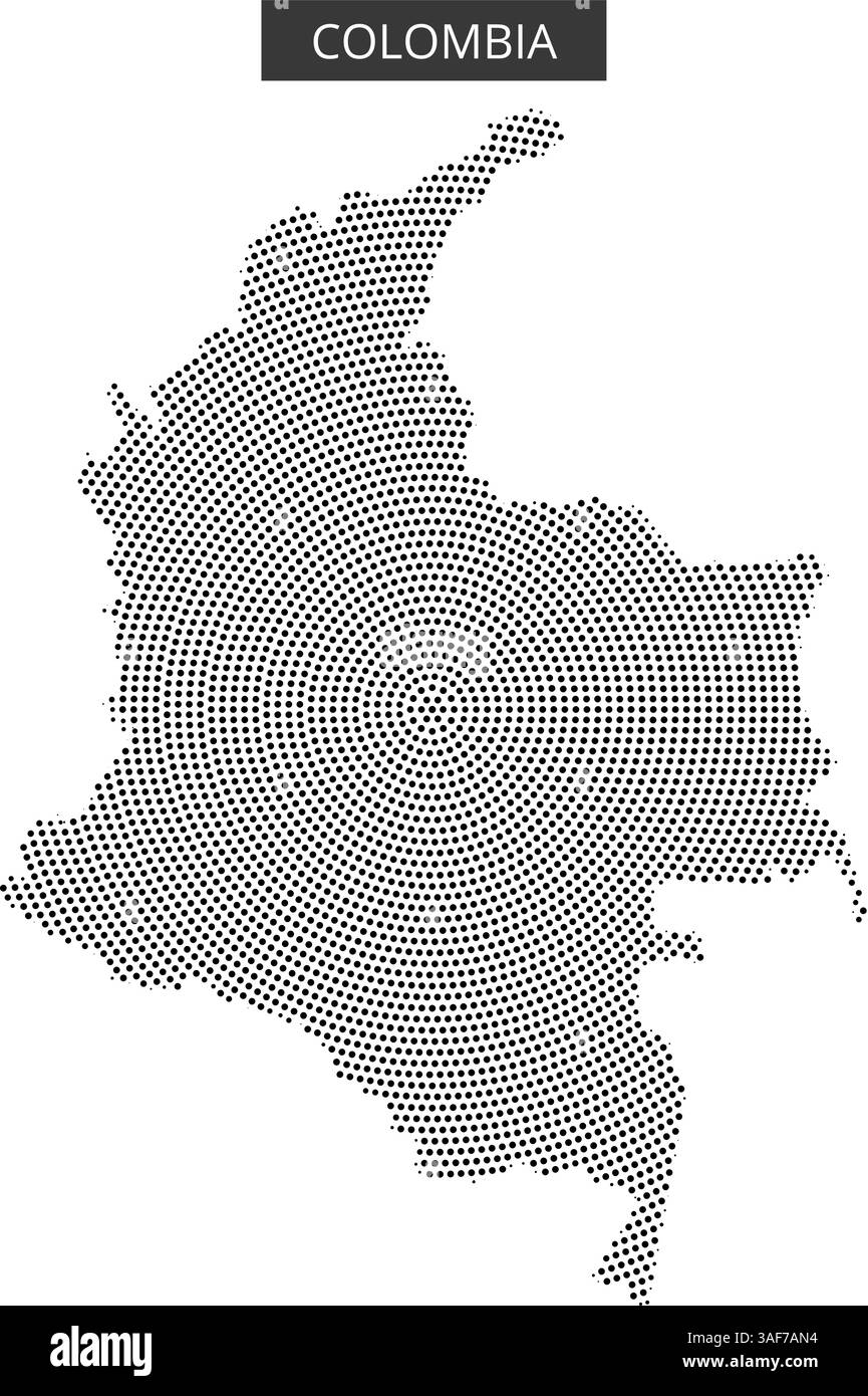 A dotted map of Colombia showcases the country's distinctive outline ...