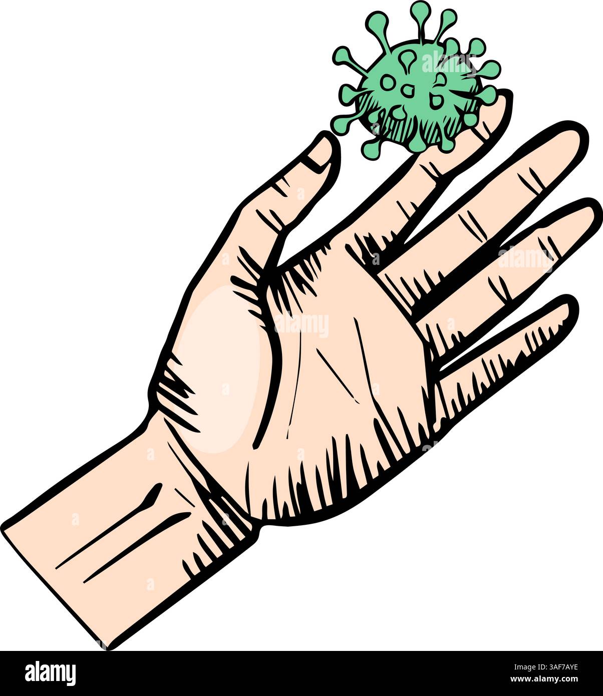 hand and virus doodle sketch hand drawn color vector illustration Stock ...