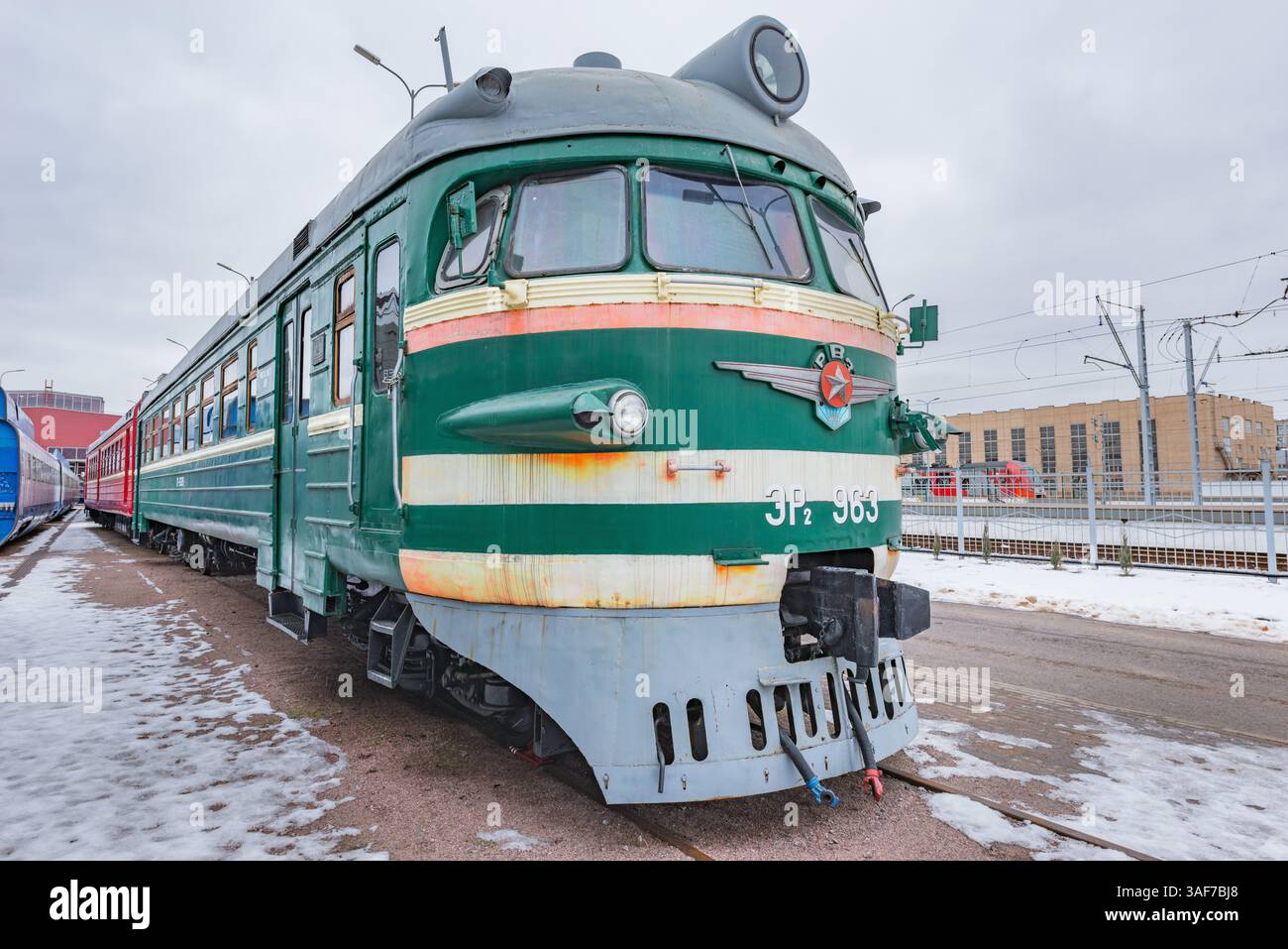 Saint Petersburg, Russia - March 02, 2025: Soviet passenger local train ...